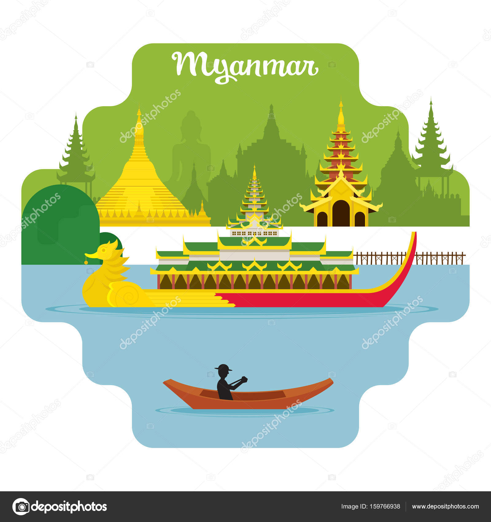 Myanmar Travel and Attraction Landmarks — Stock Vector © muchmania ...