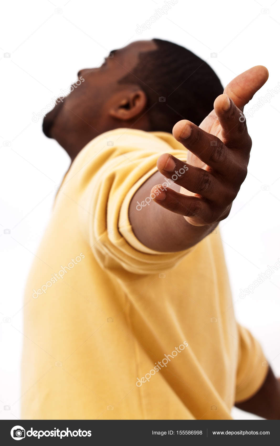 African American man with open arms. — Stock Photo © pixelheadphoto ...