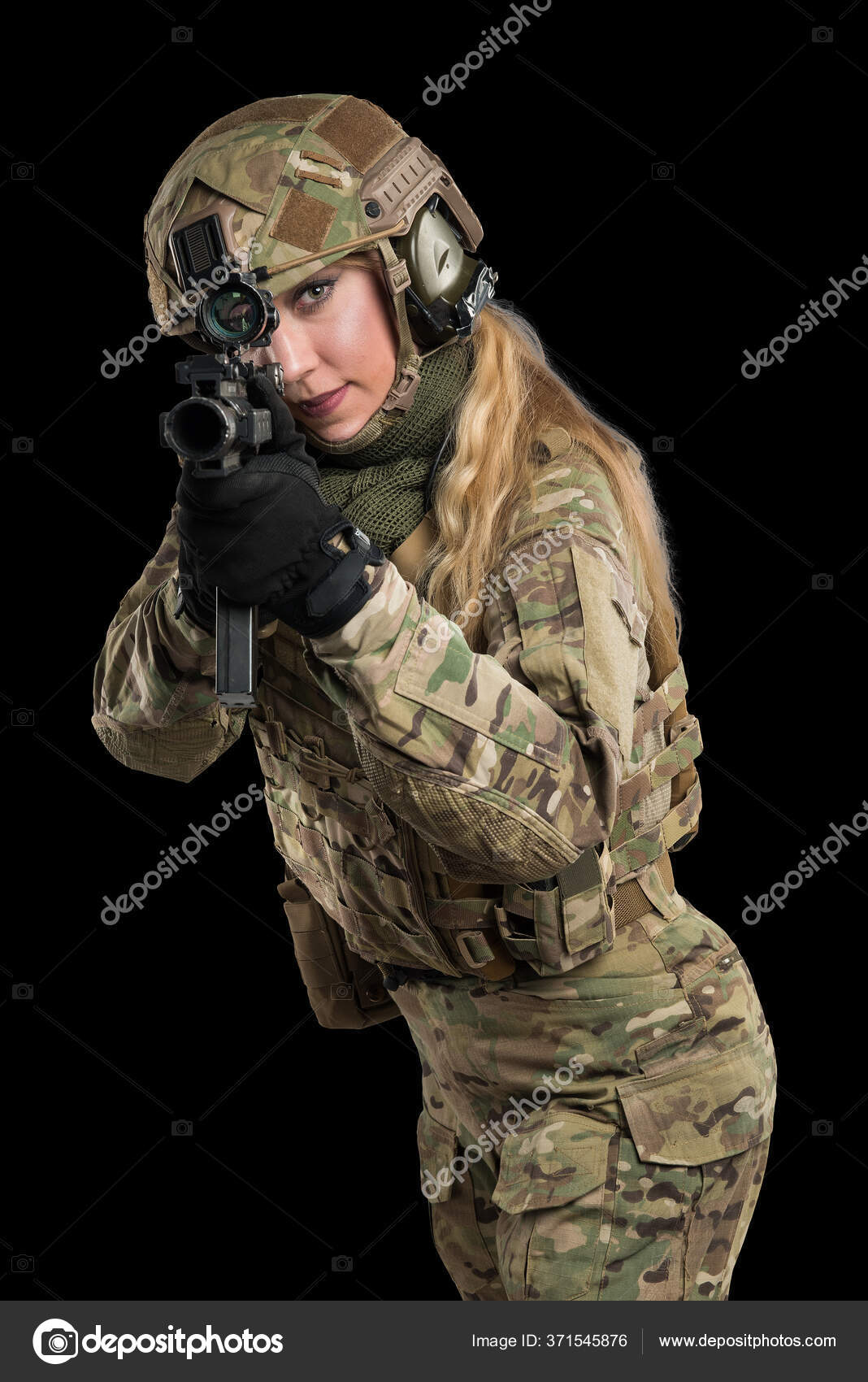 Female Soldier Tactical Uniform Rifle Shot Studio Isolated Clipping ...