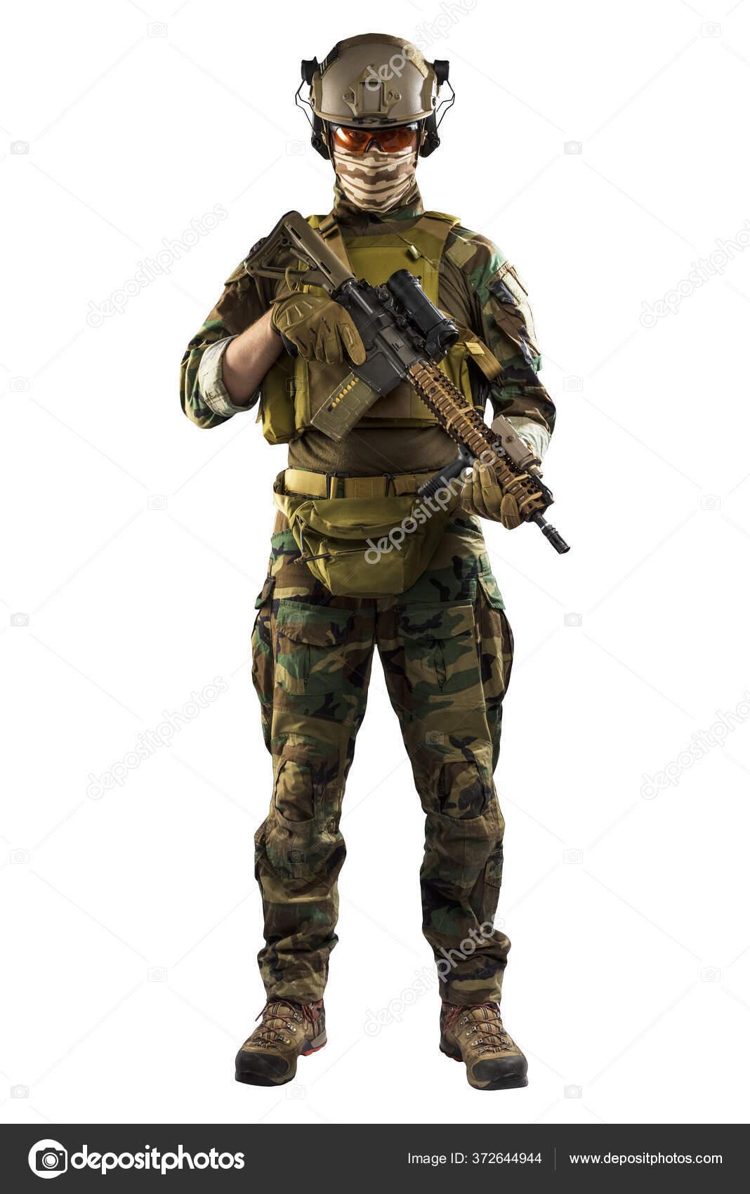 Soldado Del Cuerpo Infantería Marina Con Rifle Filmado Estudio Aislado ...