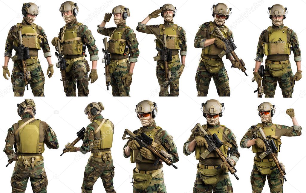 Conjunto de soldados del Cuerpo de Infantería de Marina con rifle ...