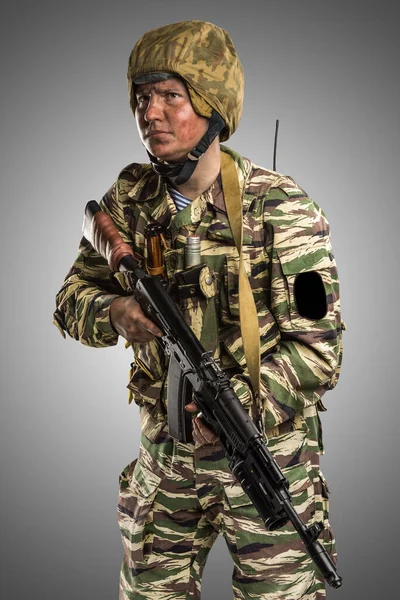 Male in uniform conforms to Russian army special forces (OMON) in War ...