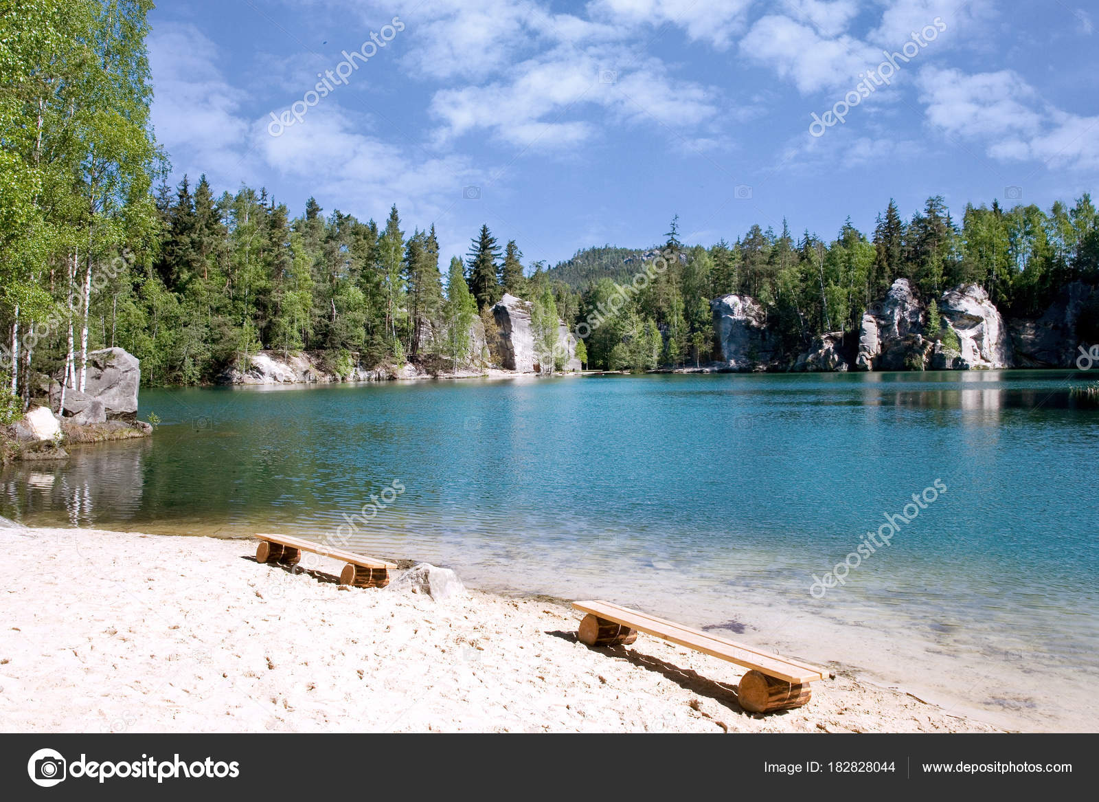 Limestone Adrspach rock town and quarry lake - National park of ...