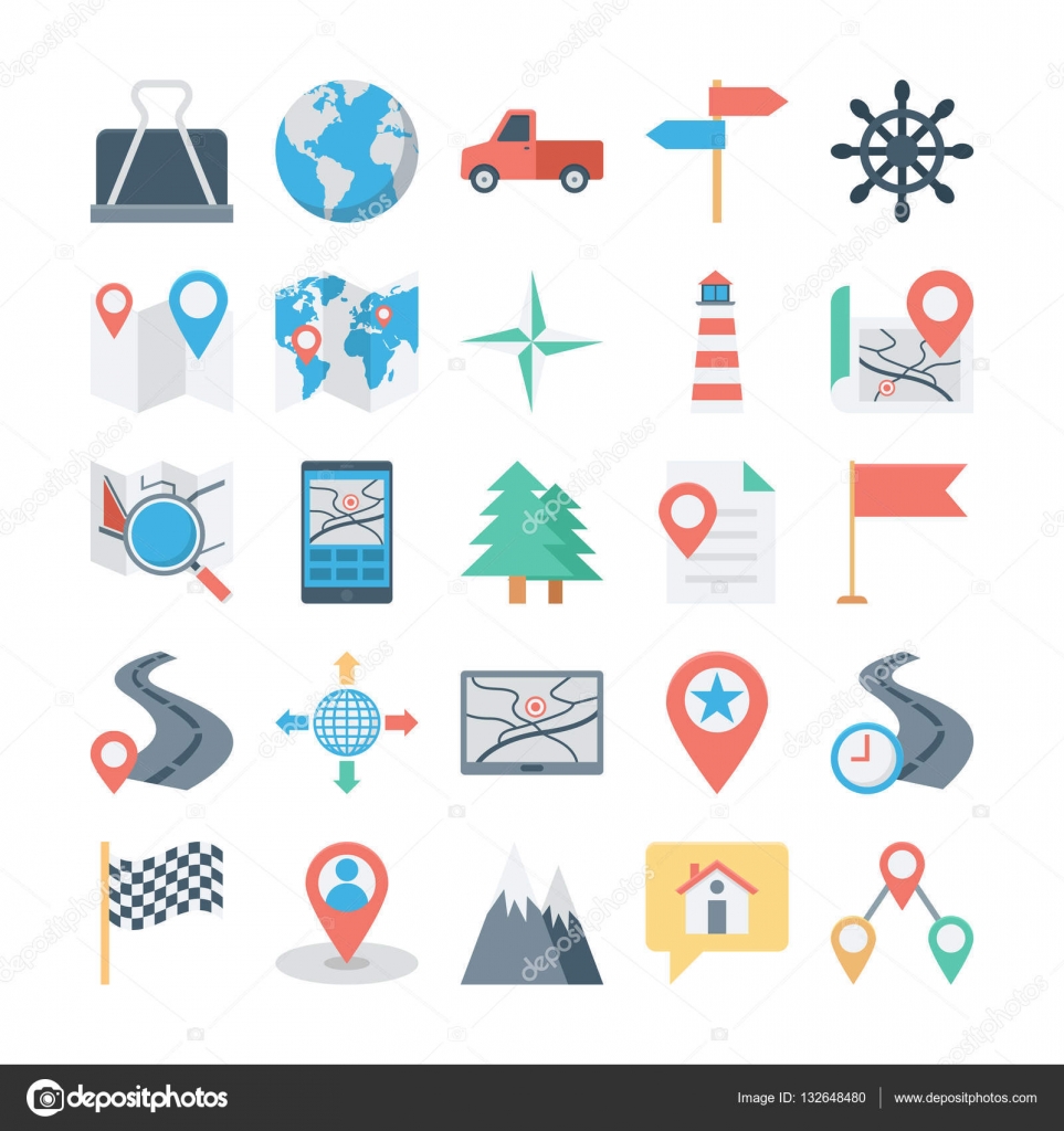 Map and Navigation Colored Vector Icons 2 Stock Illustration by ...