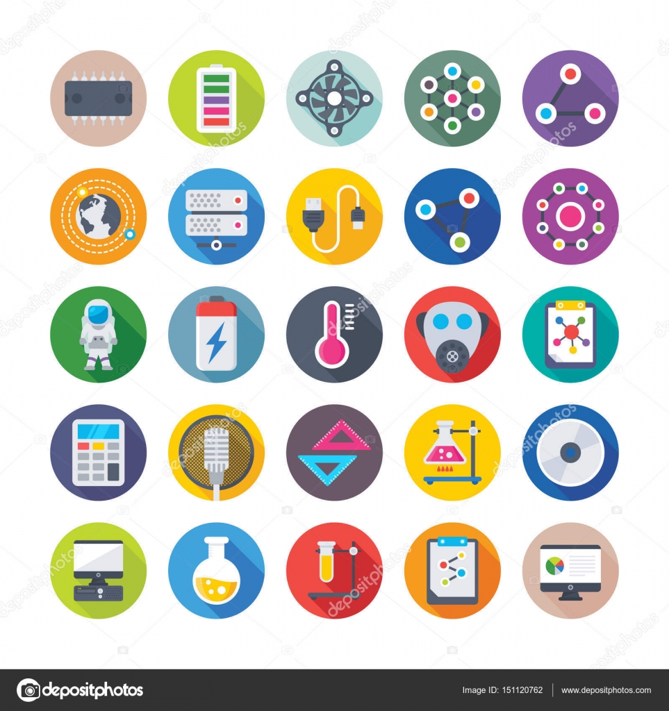Science and Technology Colored Vector Icons 1 — Stock Vector ...