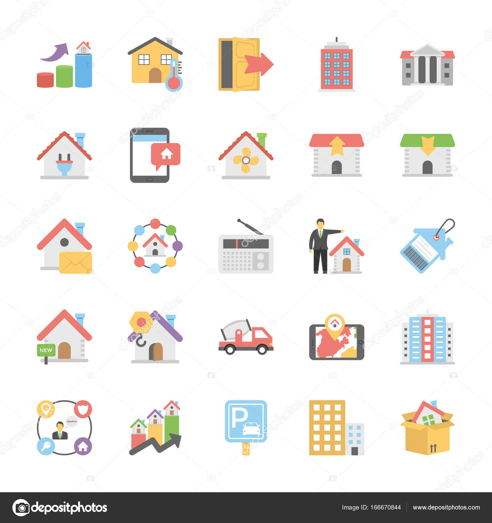 Real Estate Flat Colored Icons Set 9 Stock Vector Image by ...