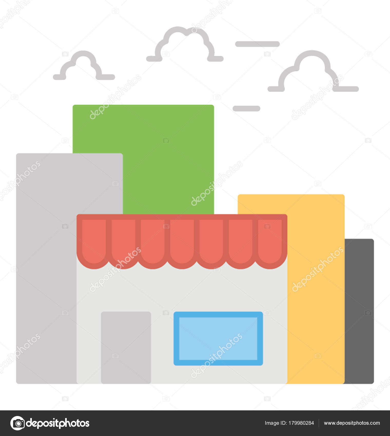 Store Buildings Symbolising Commercial Center Community Flat Icon Stock ...