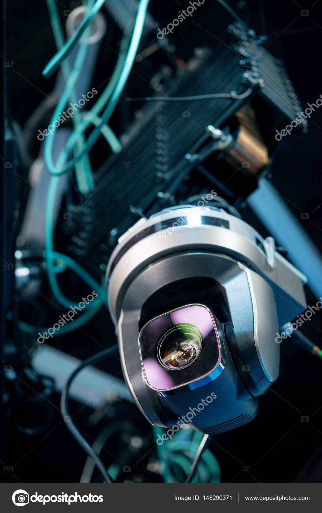 Digital suspended video camera under the ceiling on television — Stock ...