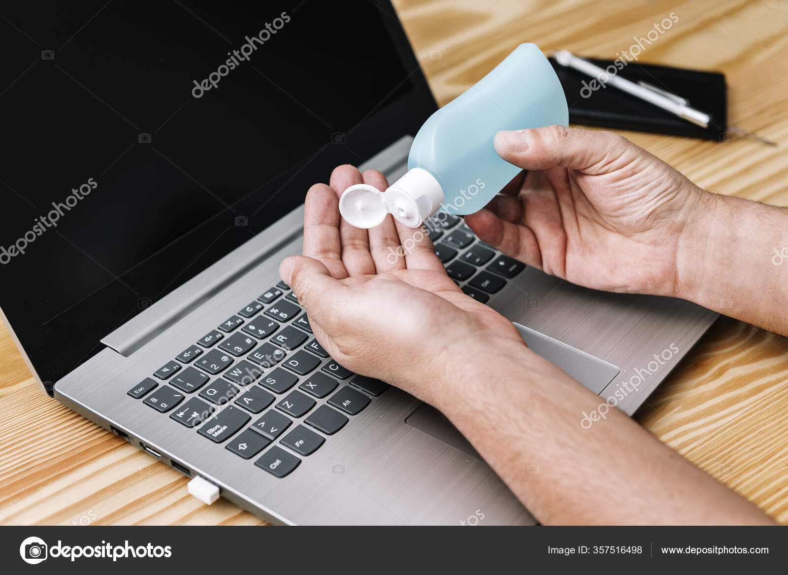 Disinfecting Hands Alcohol Use Computer Hygiene Concept Protection ...