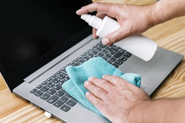 Disinfecting Hands Alcohol Use Computer Hygiene Concept Protection ...