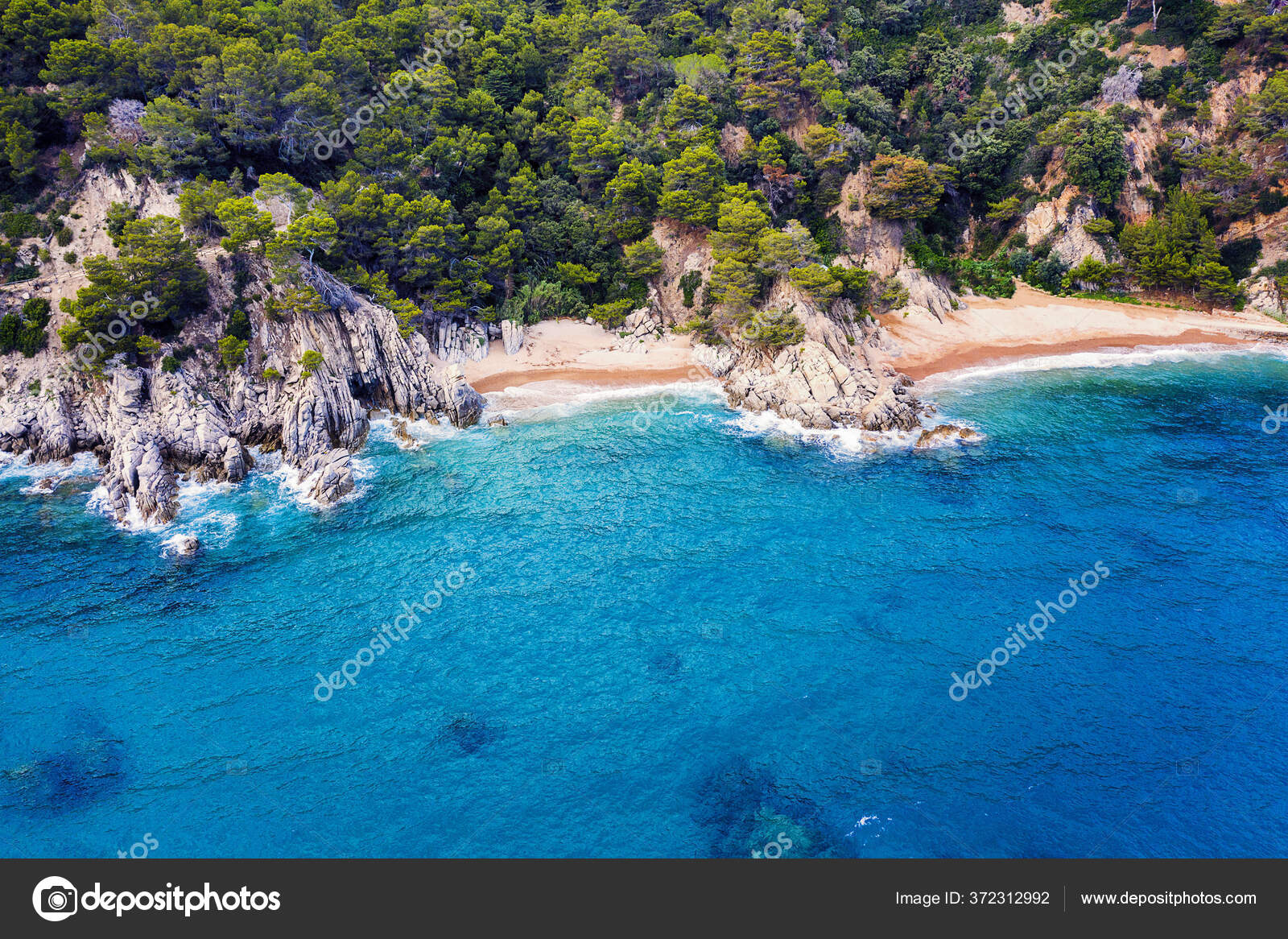 Aerial View Two Coves Turquoise Waters Surrounded Rock Sea Cliffs Stock ...