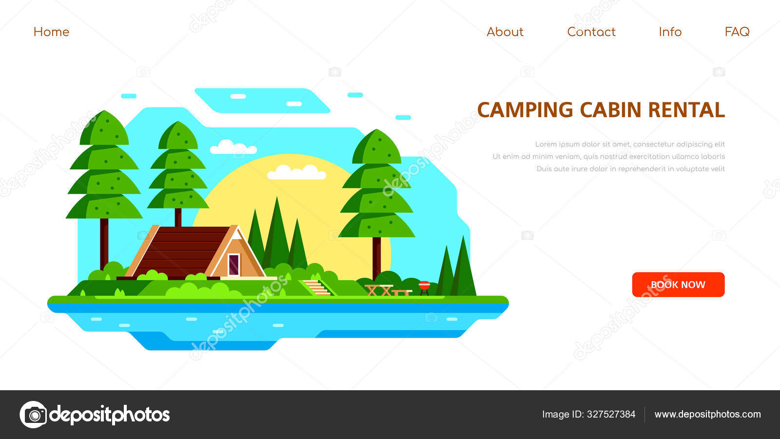 Camping cabin banner design, flat style illustration Stock Illustration ...