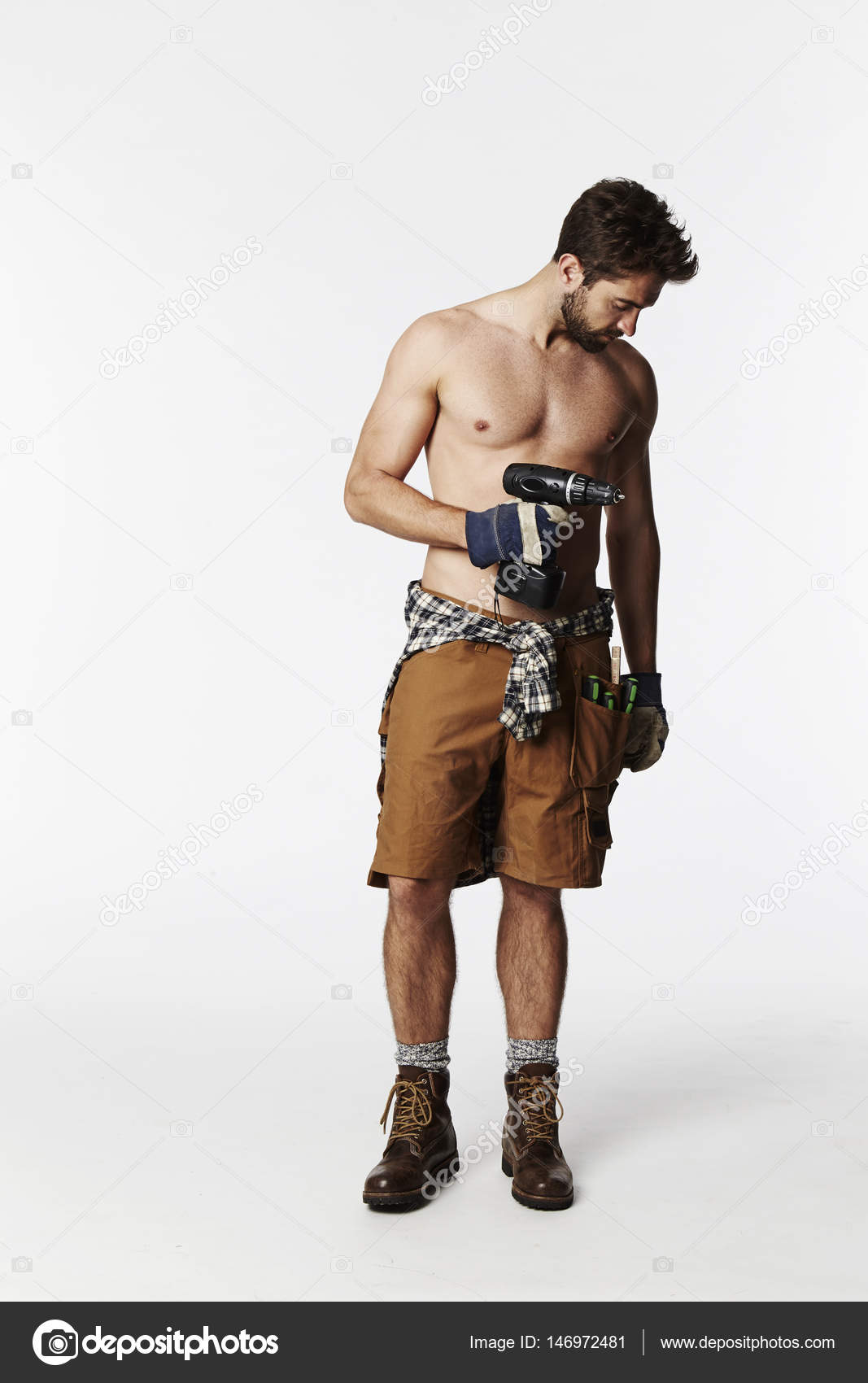 Shirtless worker with tools — Stock Photo © sanneberg #146972481