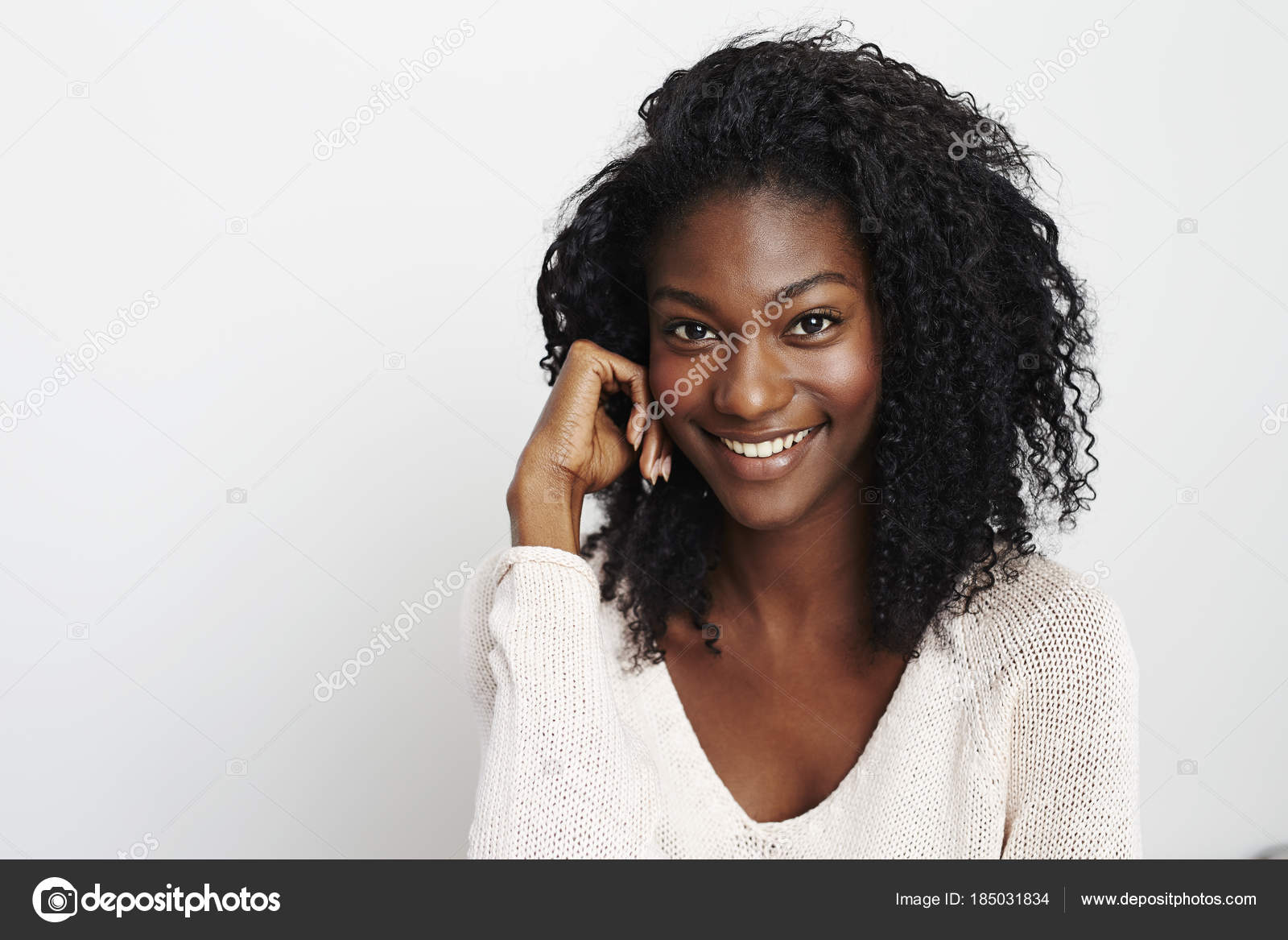 Young African Woman Smiling Camera Portrait — Stock Photo © sanneberg ...