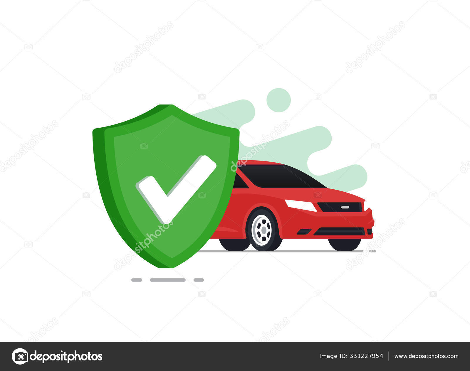 Auto Safetyconcept Car Insurance Red Car Green Shield Vector ...