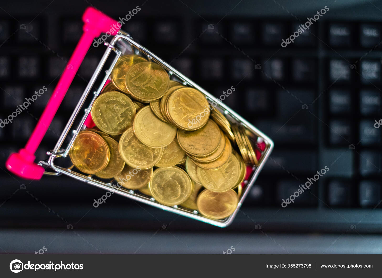 Coins Supermarket Cart Trolley Computer Keyboard Online Shopping ...