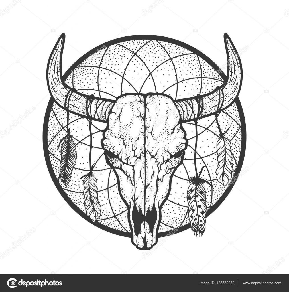 Native American Cow Skull Tattoo