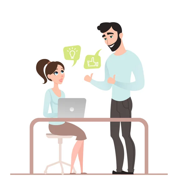 Two happy businessman. Project discussion. Cartoon style. Teamwork ...