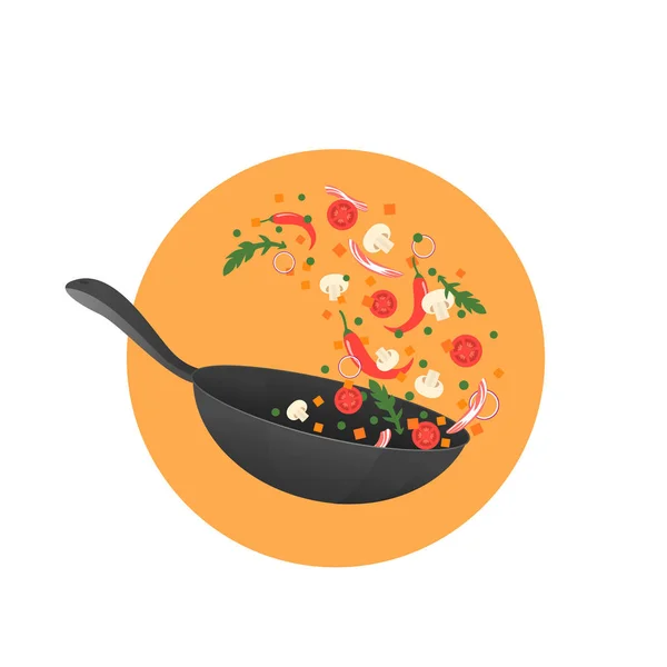 Proceso de cocción ilustración vectorial. Voltear el pescado frito en ...