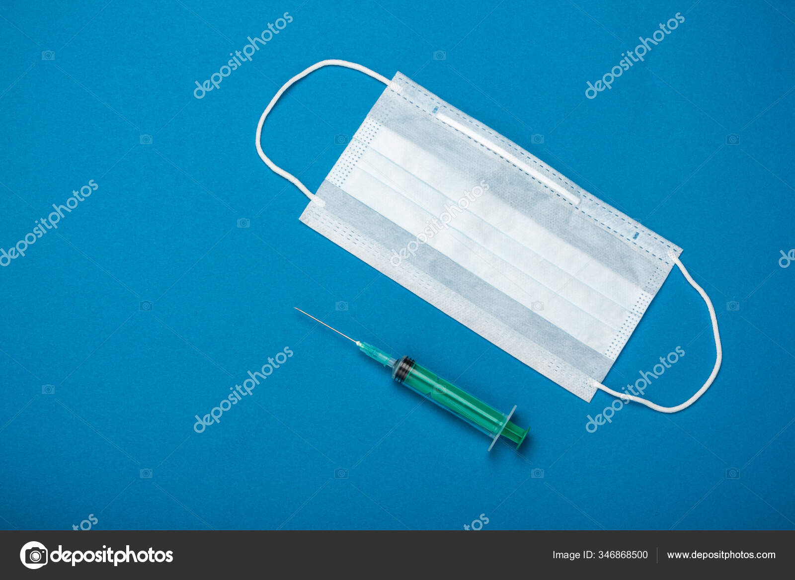 Green Syringe Surgical Mask Rubber Ear Straps Typical Ply Surgical ...