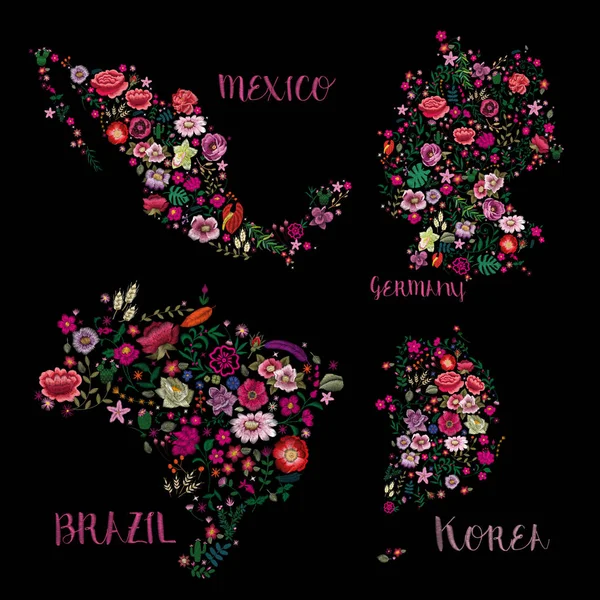 Map of Russia. Traditional folk stylish stylish floral embroidery on ...