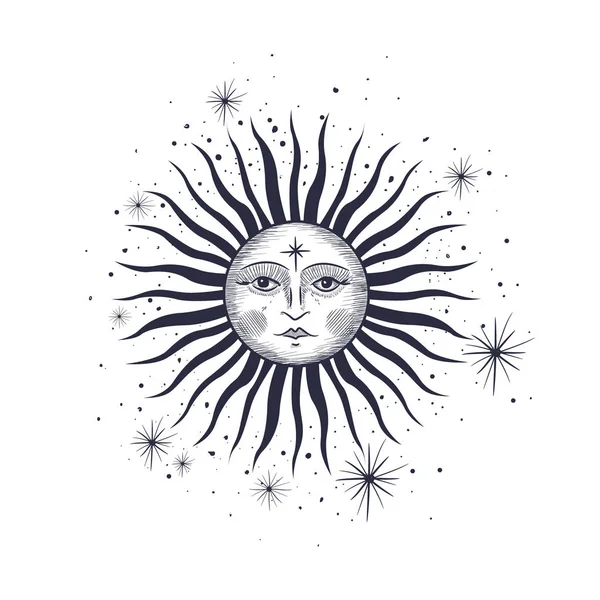 Face Sun Moon Stars Masonic Tattoo Design Shirts Alchemy Akultism Stock ...