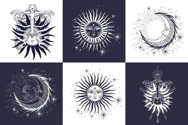 Face Sun Moon Stars Masonic Tattoo Design Shirts Alchemy Akultism Stock ...