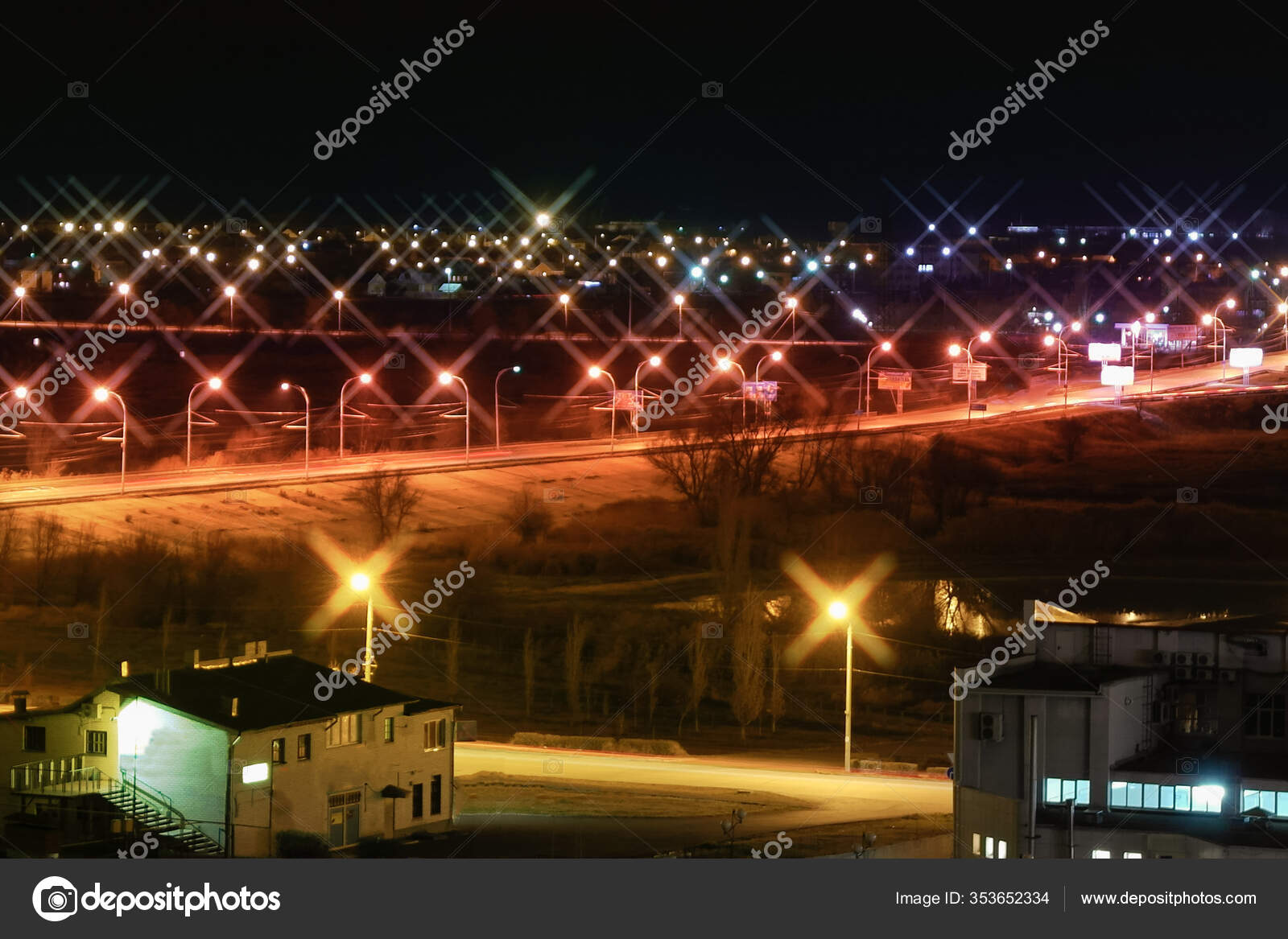 Night, city lights, illuminated road — Stock Photo © vachev #353652334
