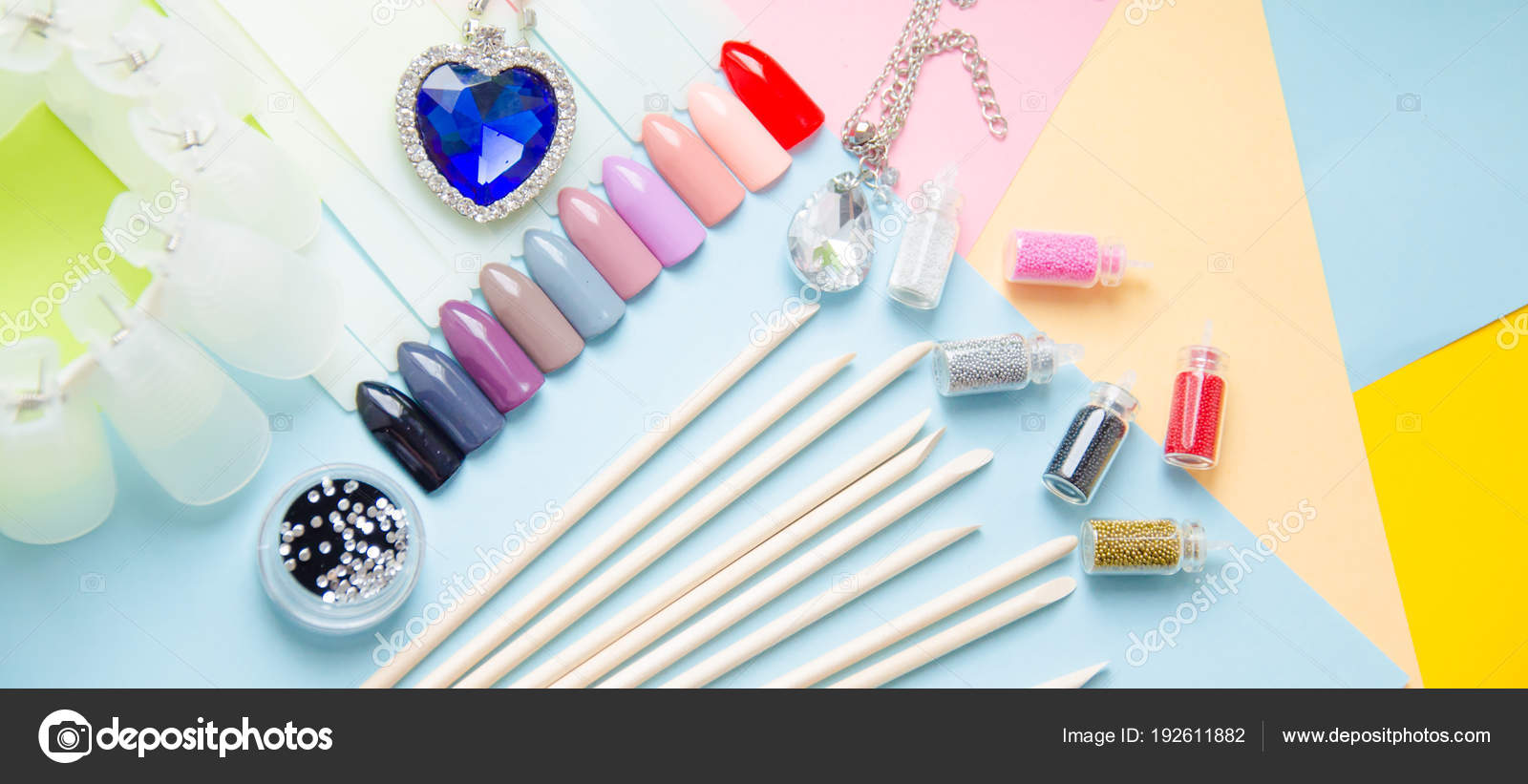 Examples Nails Tips Pastel Background Top View Manicure Fashion Modern ...