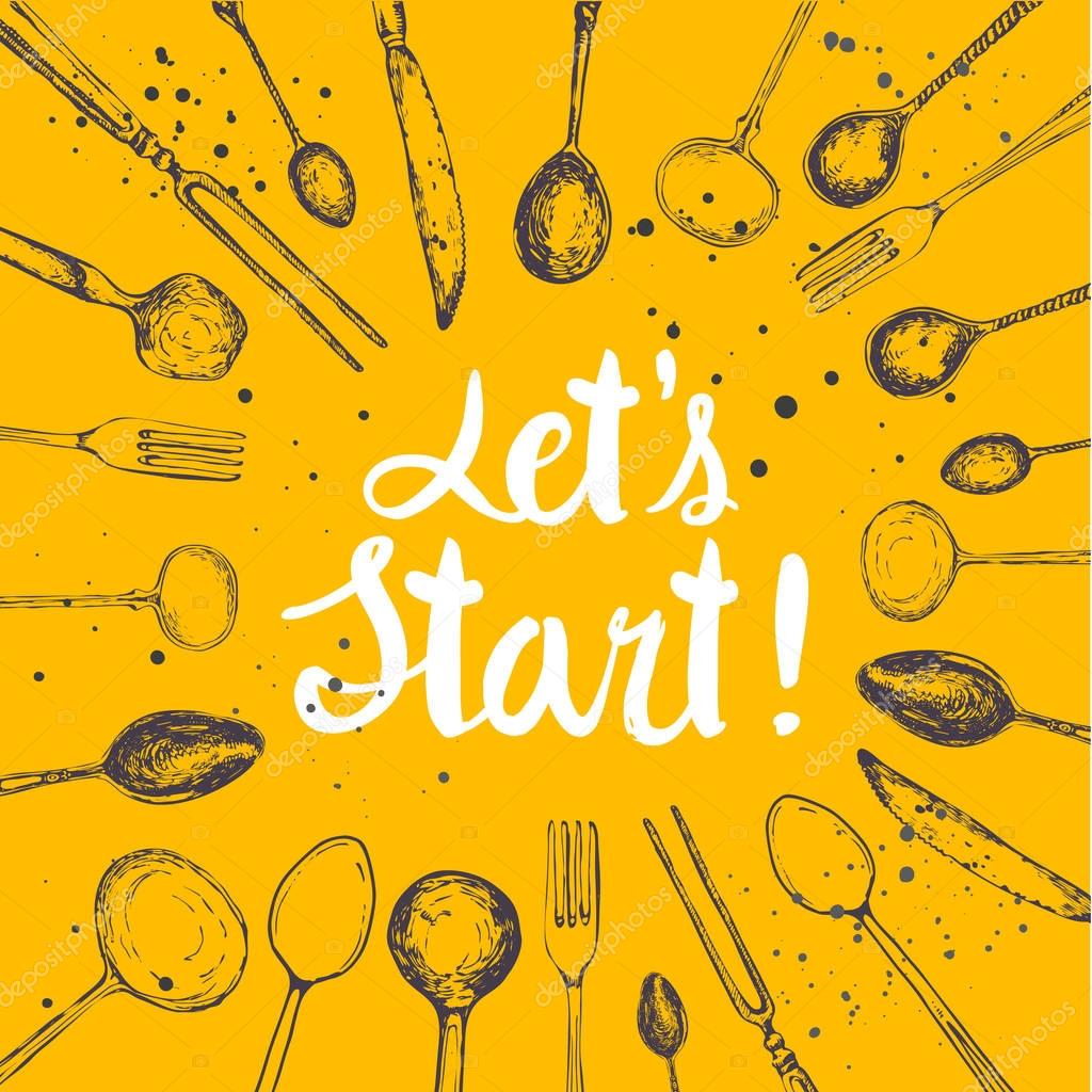 Vector background with eating utensils. Menu pattern. Illustration ...