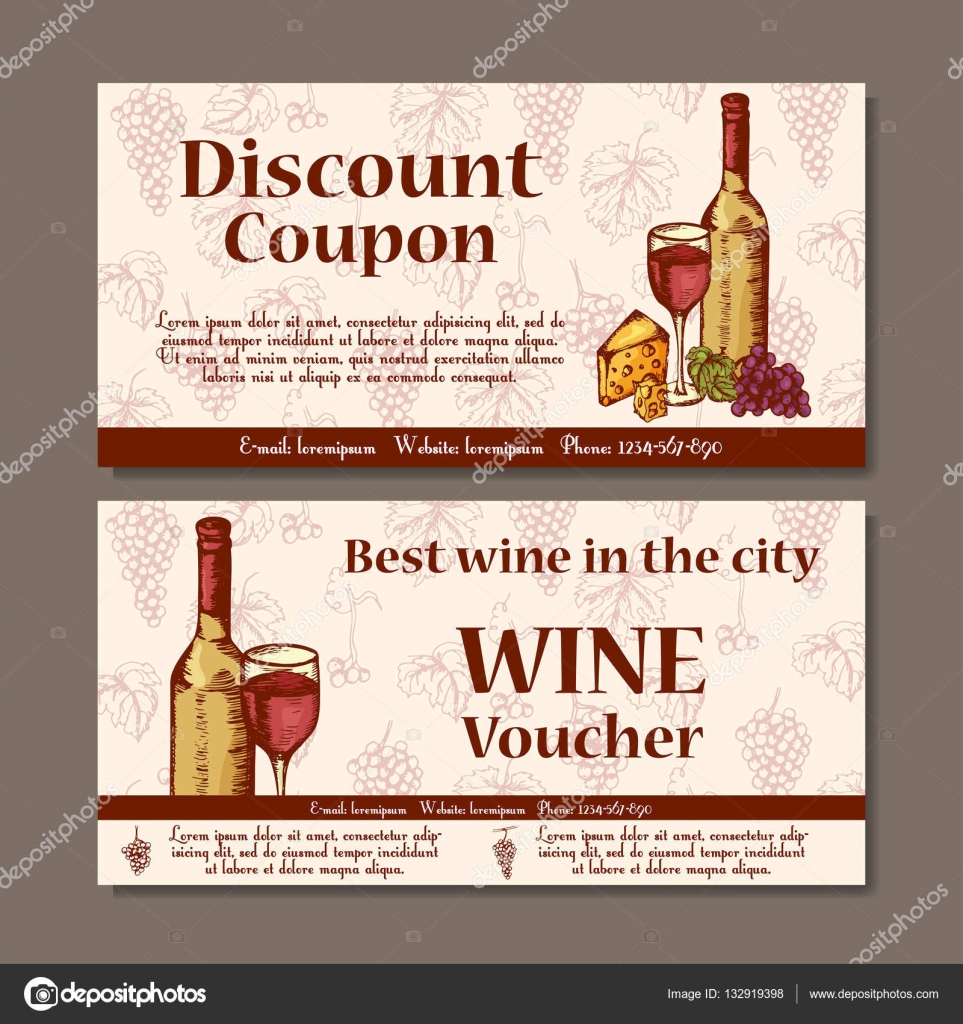 Vector coupon template for beverages. Set of wine banners with sketches ...