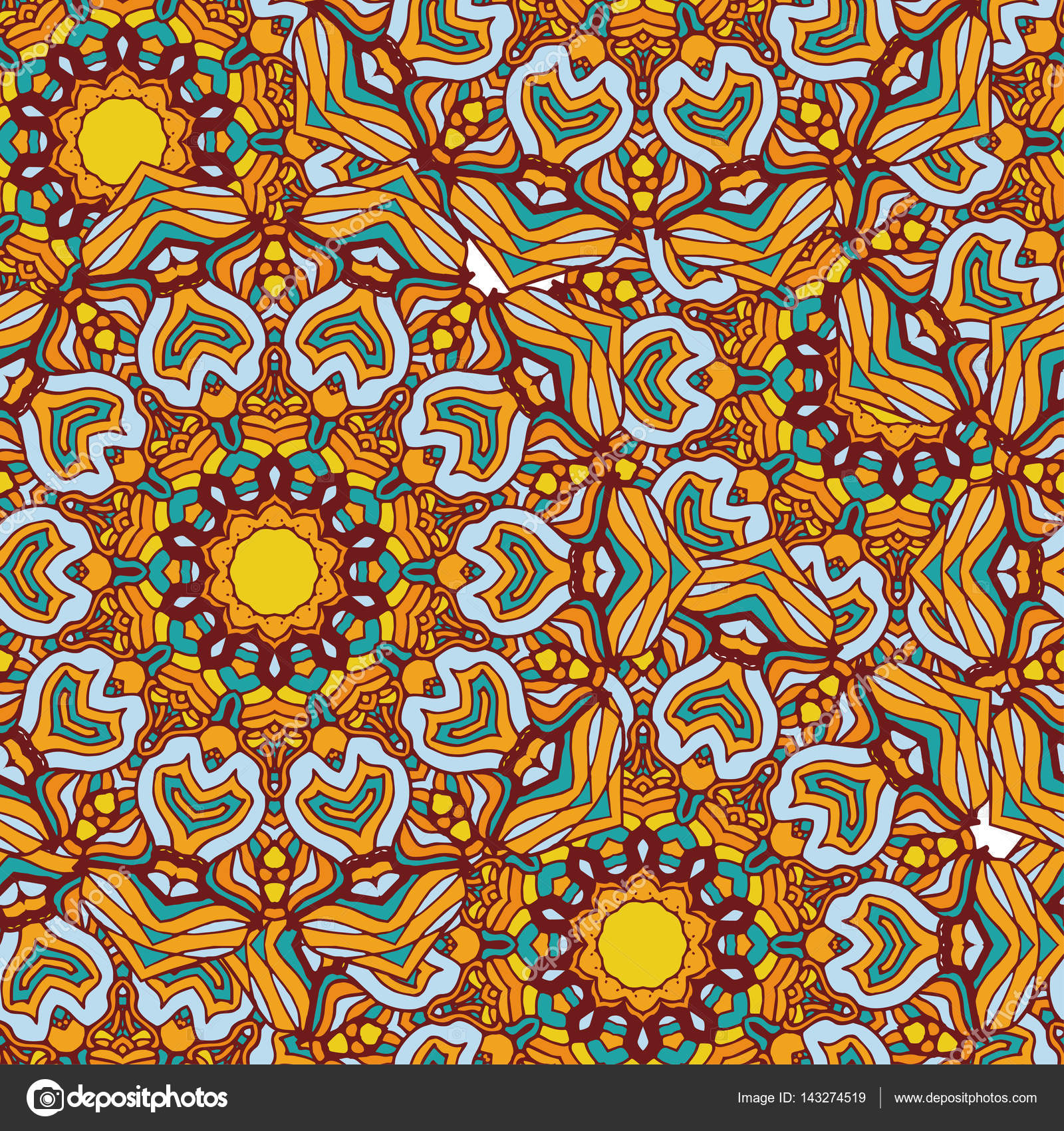 Mandala texture in bright colors. Seamless pattern on indian style ...