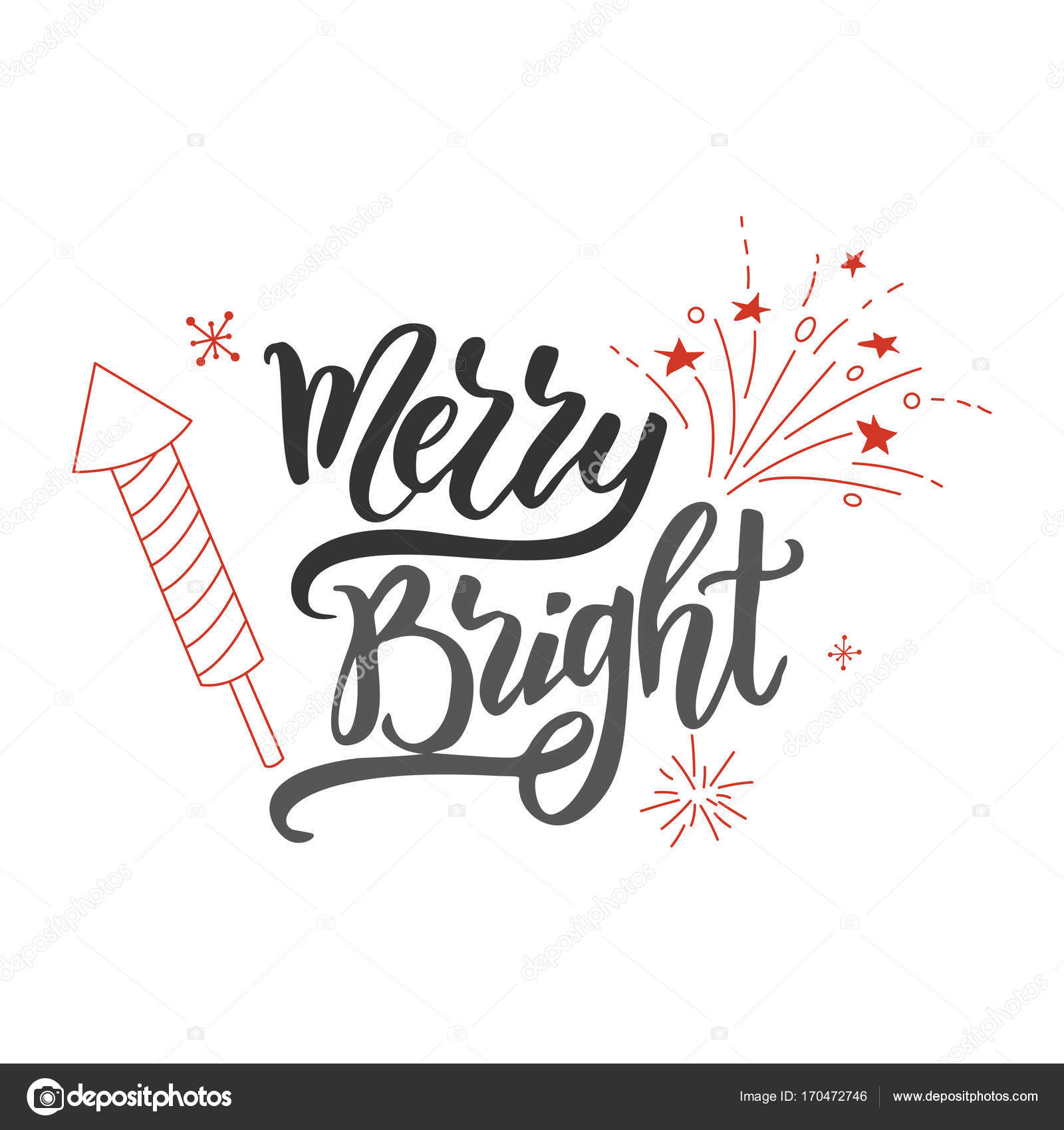 Merry and Bright. Handwritten modern brush lettering. Handwriting ...