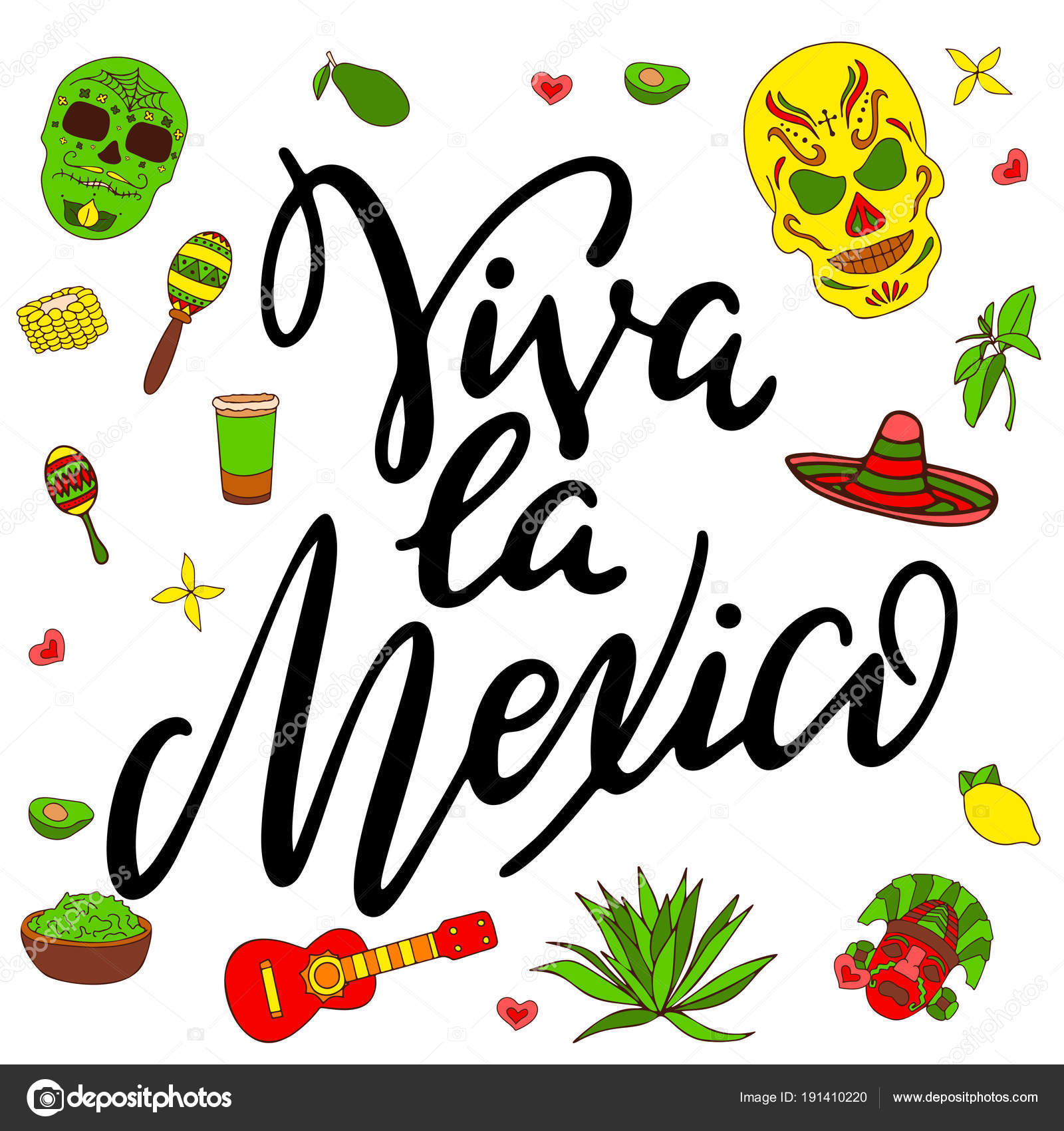 Traditional mexican phrase. Hand drawn lettering design. Vector bright ...