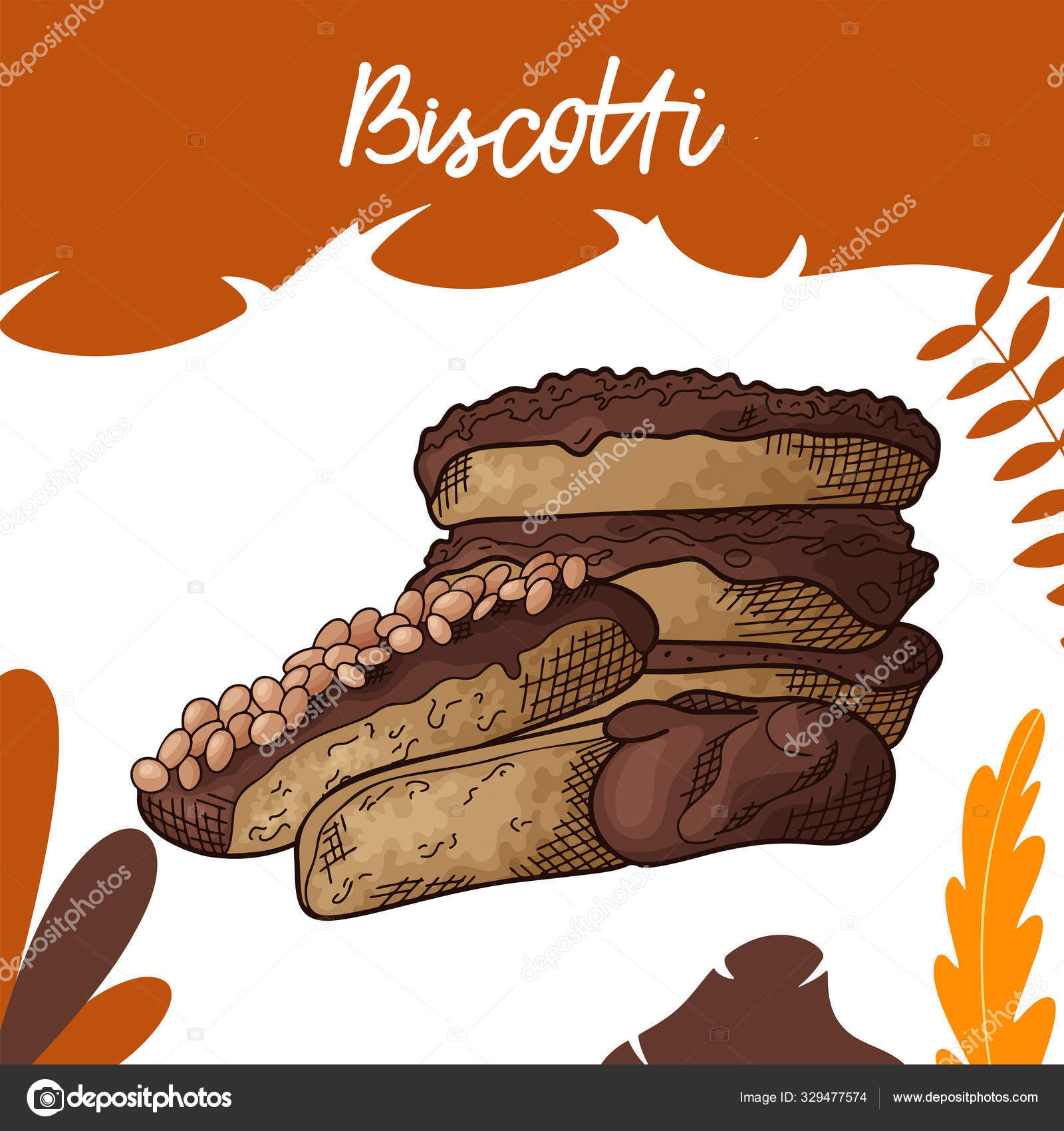 Hand drawn cookie in color on white background. Biscotti. Delicious ...