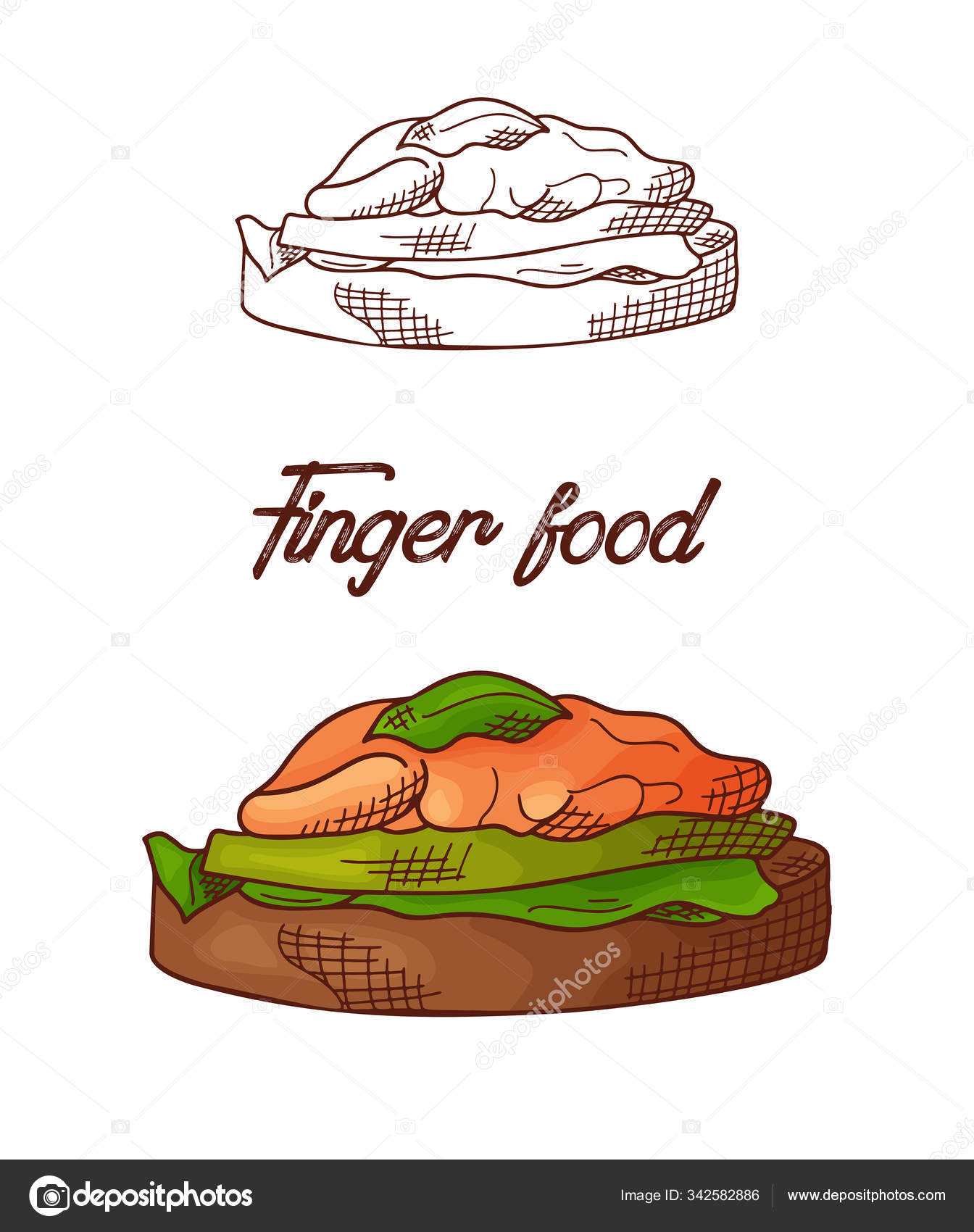 Hand drawn finger food element. Appetizers served in sketch style ...