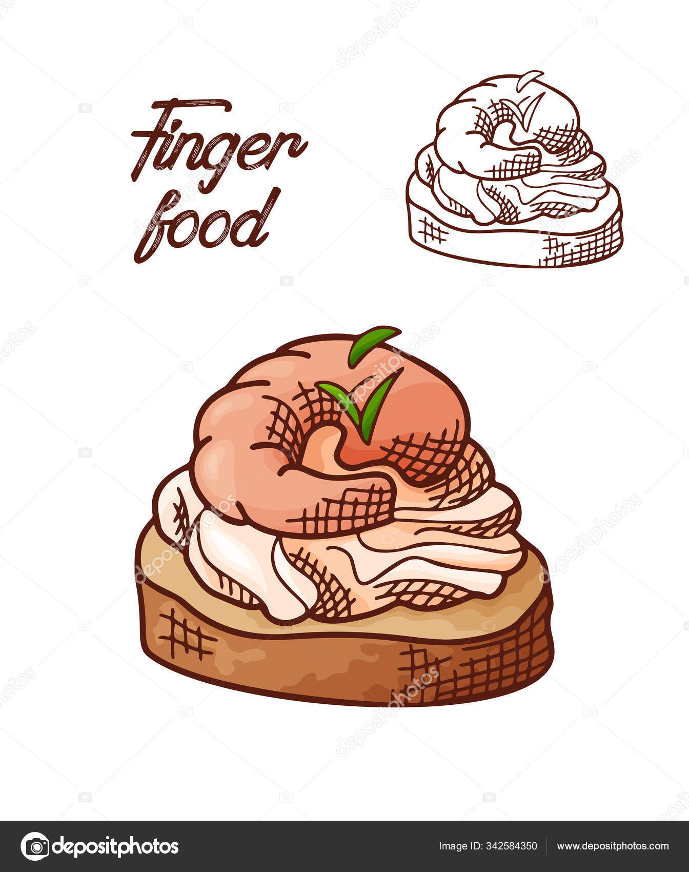 Hand drawn finger food element. Appetizers served in sketch style ...