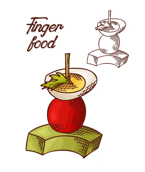 Hand drawn finger food element. Appetizers served in sketch style ...