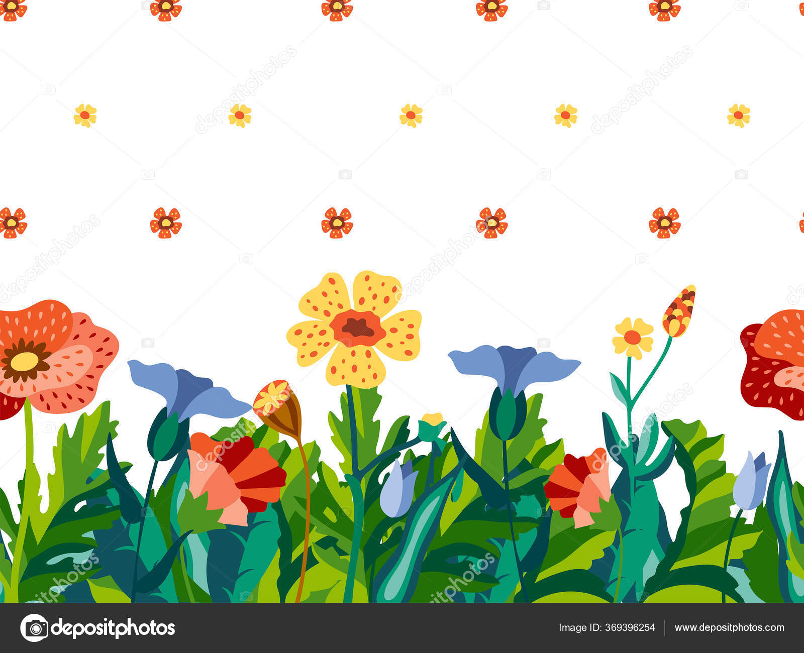 Pattern border with wild flowers isolated on white background in ...
