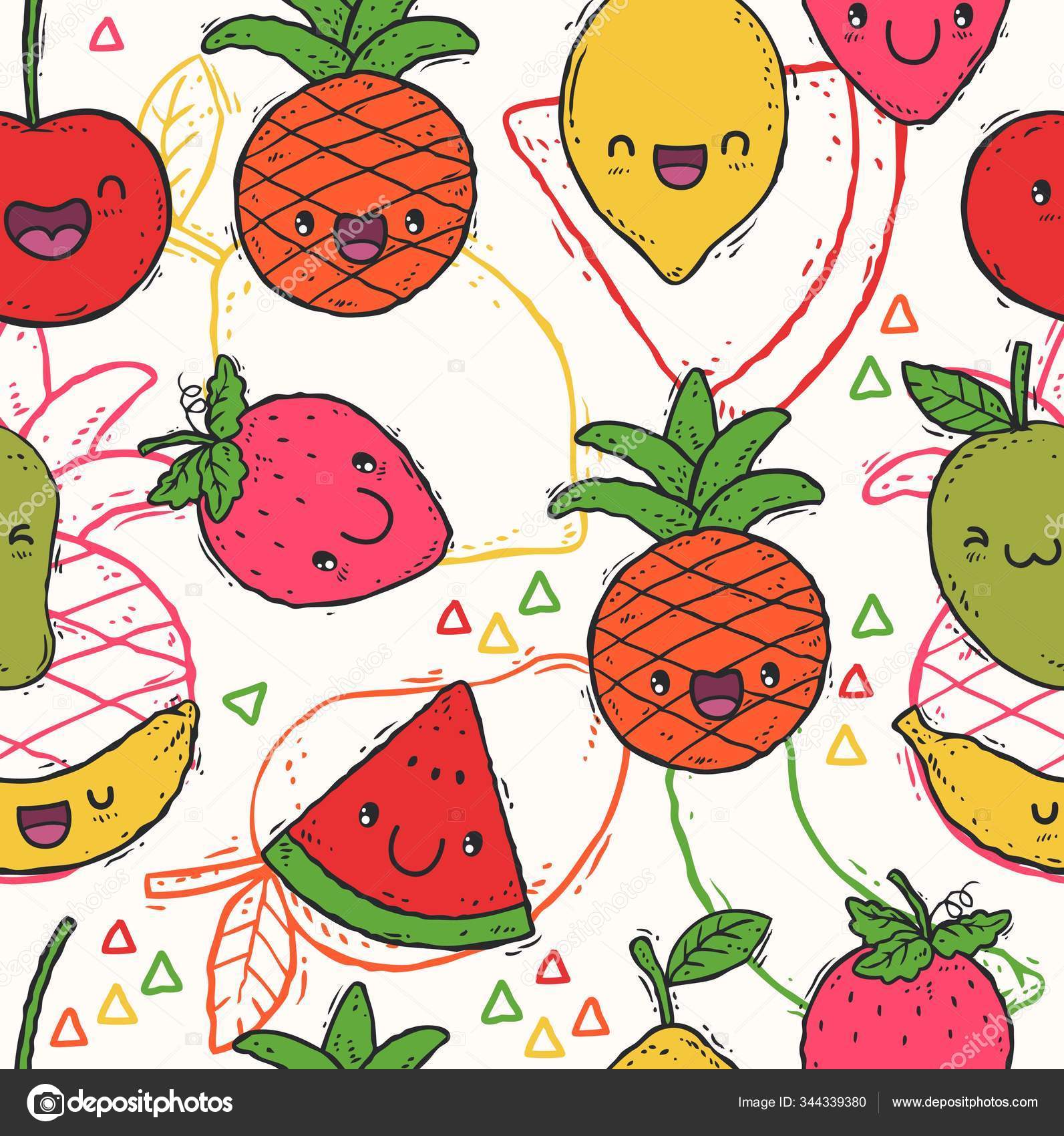 Cute Doodle Fruit Pattern Vector Stock Vector Image by ©ixies #344339380