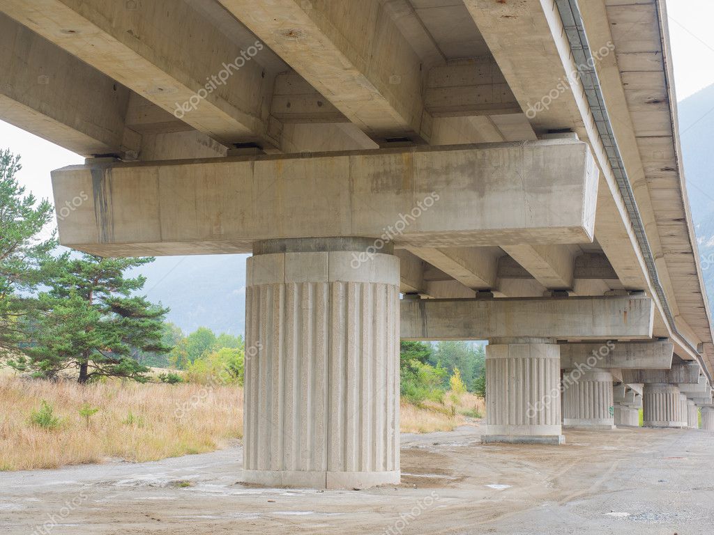 Concrete pillars and beams of a motorway bridge (viaduct) — Stock Photo ...