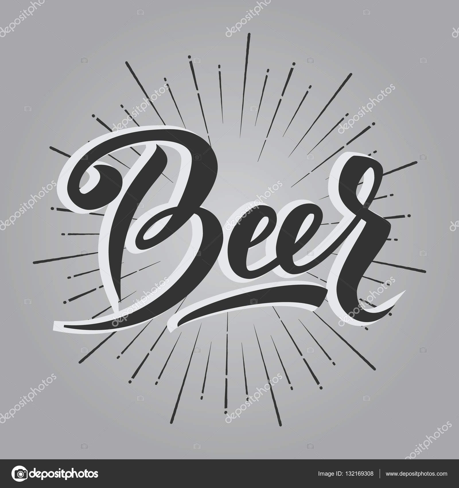 Beer. Hand Lettering Vintage Text With Sunbursts on Gray Background ...