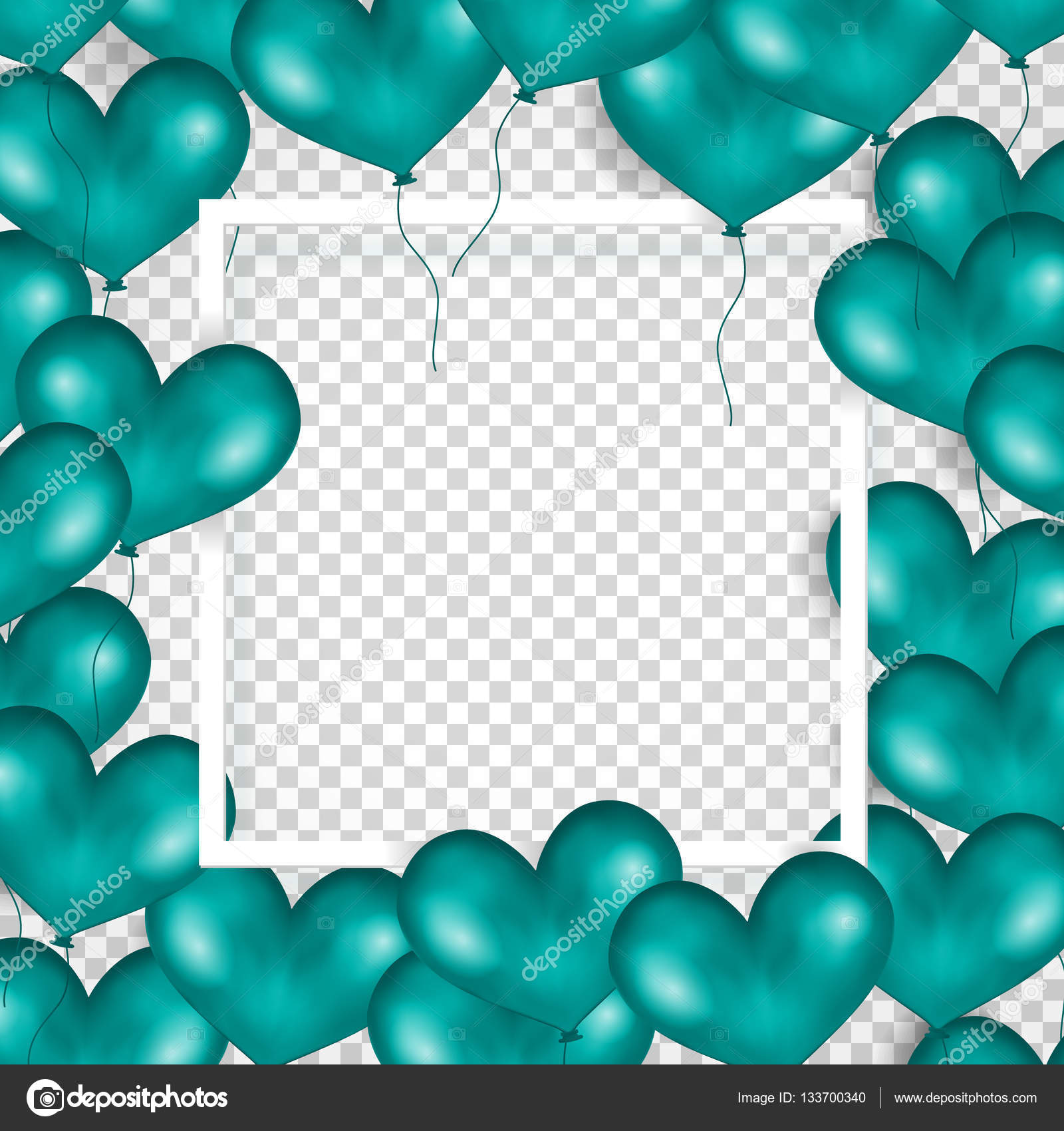 Frame With Turquoise Balloons In Form Of Heart. Transparent Background ...