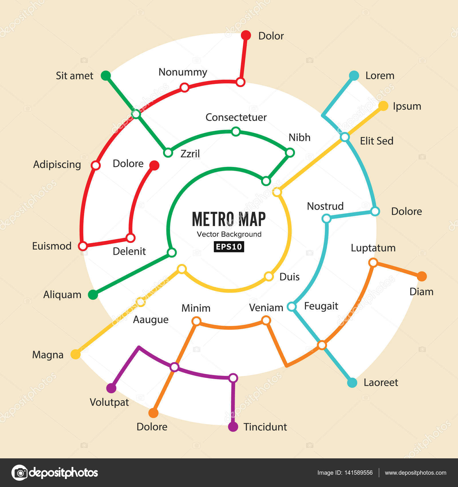 Metro Map Vector. Mapa imaginário subterrâneo. Fundo colorido com ...