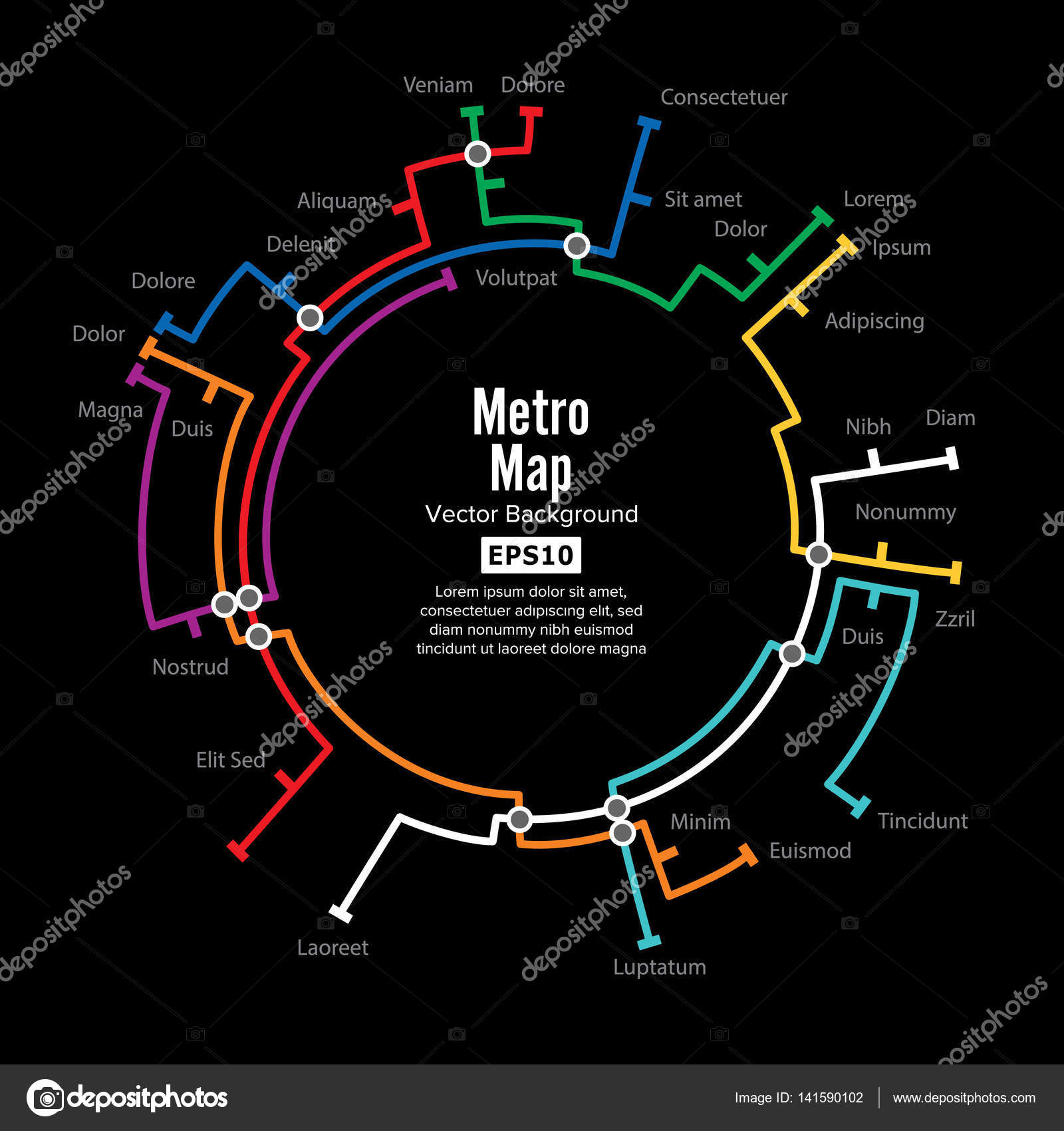Metro Map Vector. Template Of City Transportation Scheme For ...