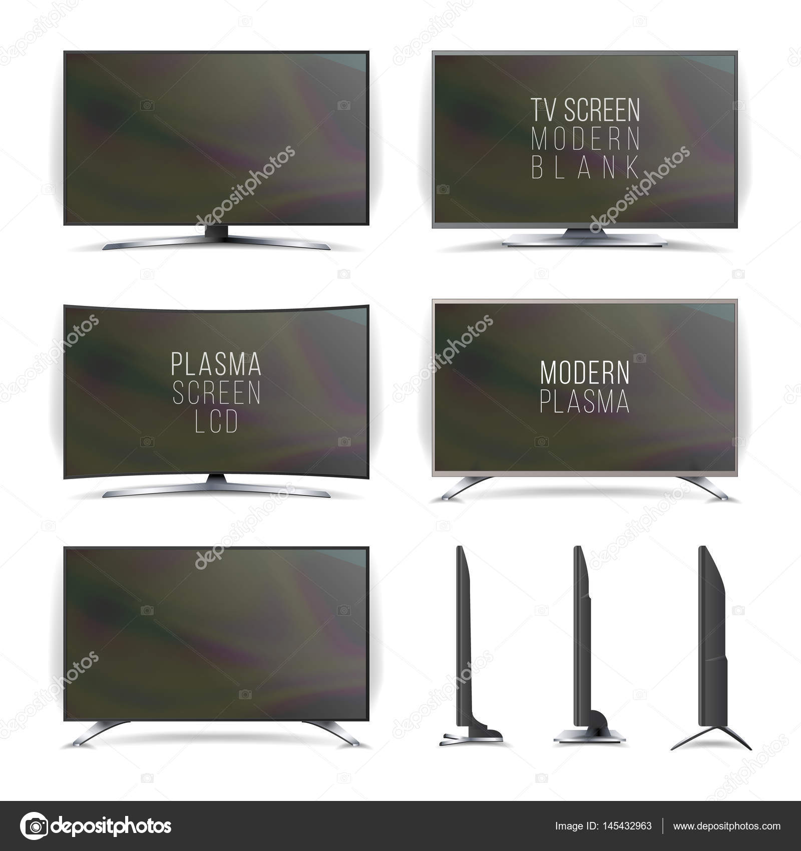 Screen Lcd Plasma Vector. Television Set. Curved and Flat TV screen lcd ...