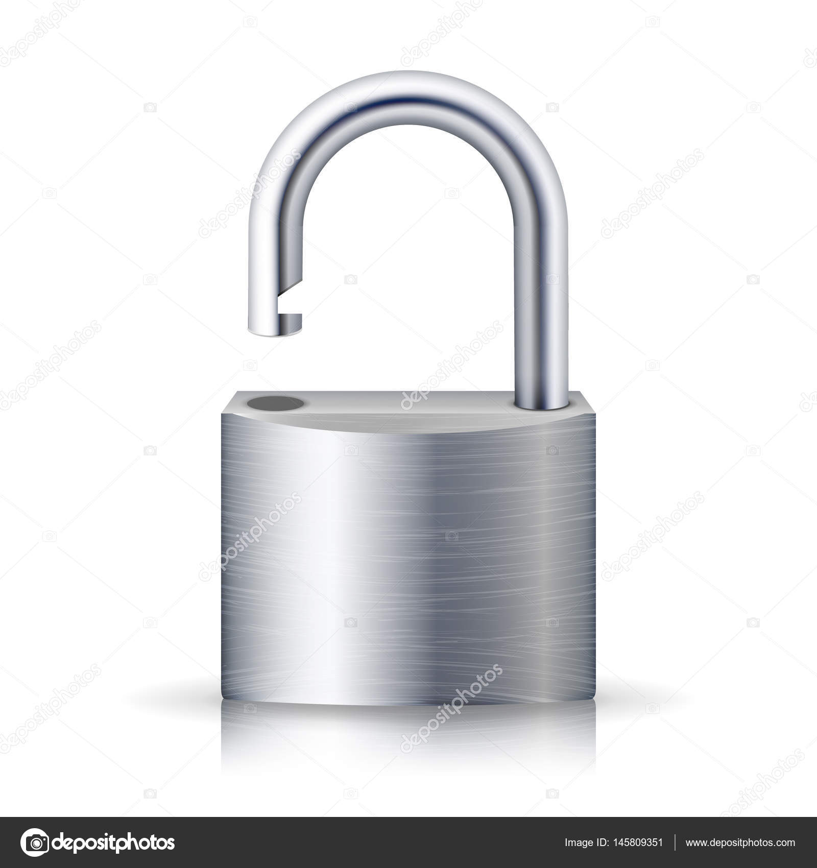 Realistic Unlocked Padlock Vector. Metal Lock For Safety Illustration ...