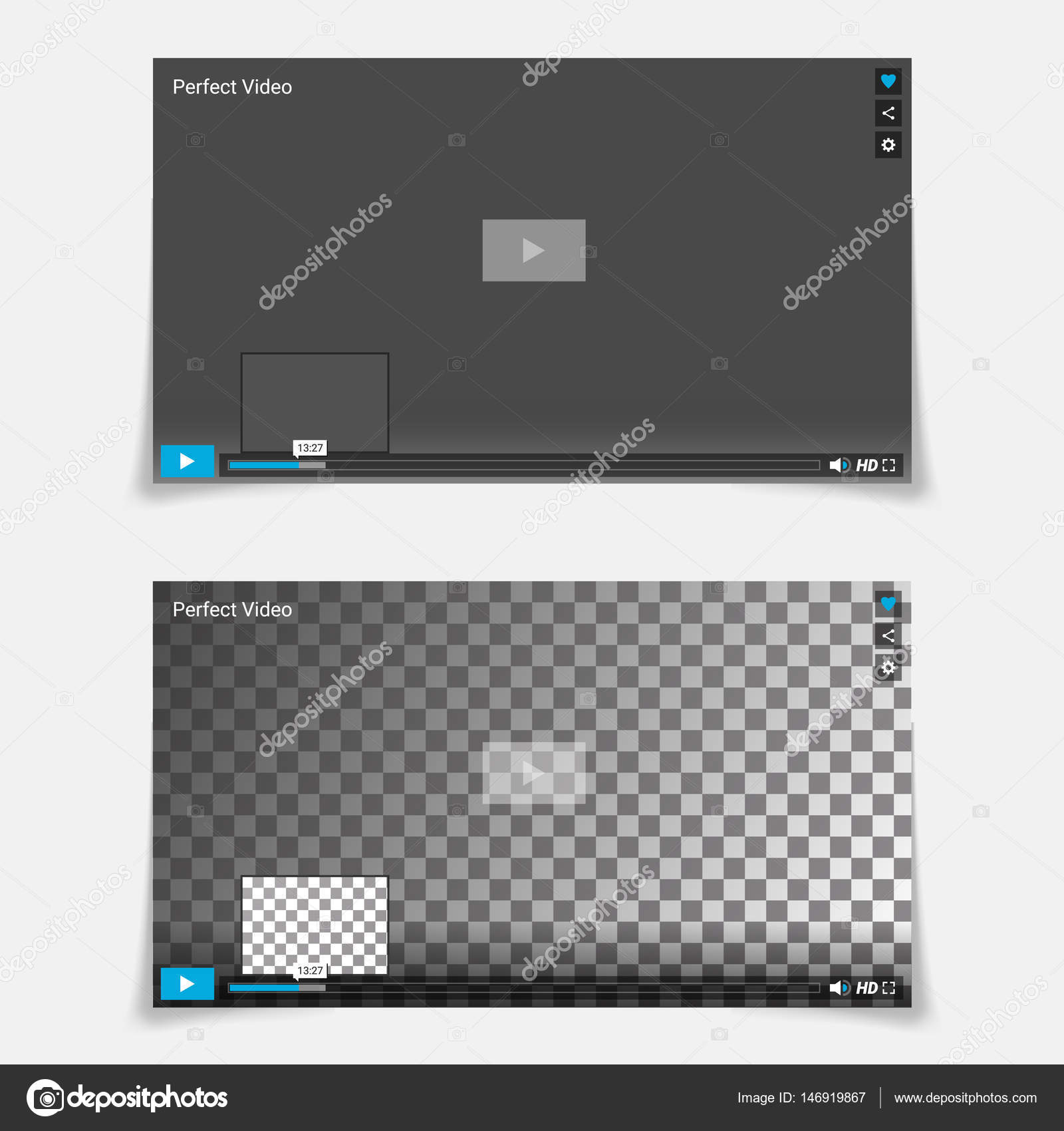 Video Player Interface Template Vector. Trendy Minimal Flash Interface ...