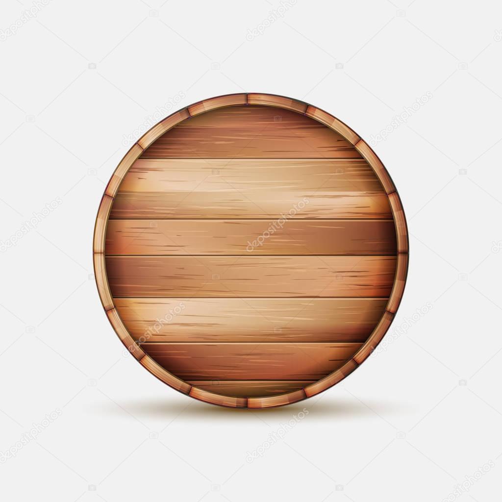 Vector de signo de madera de barril. Letrero de barril de madera para ...