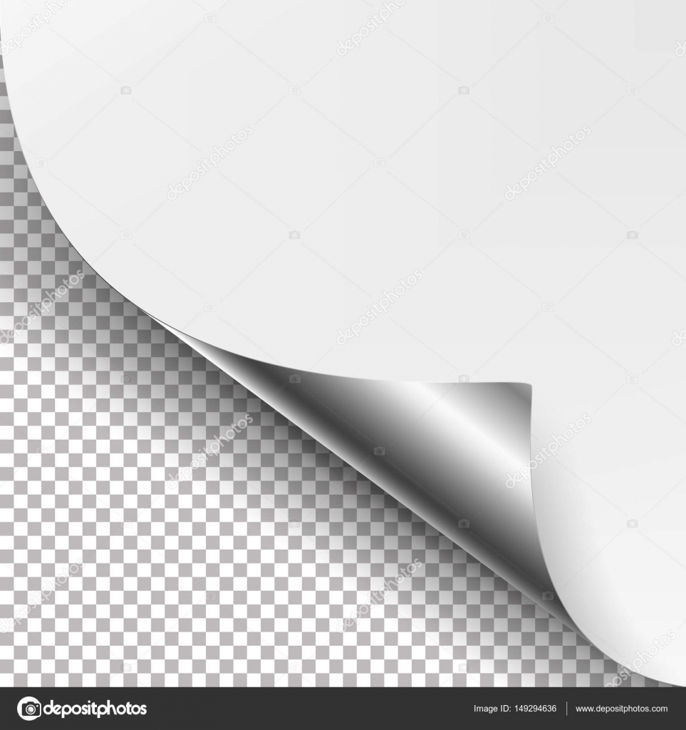 Curled Silver Metalic Corner Vector. White Paper with Shadow Mock up ...